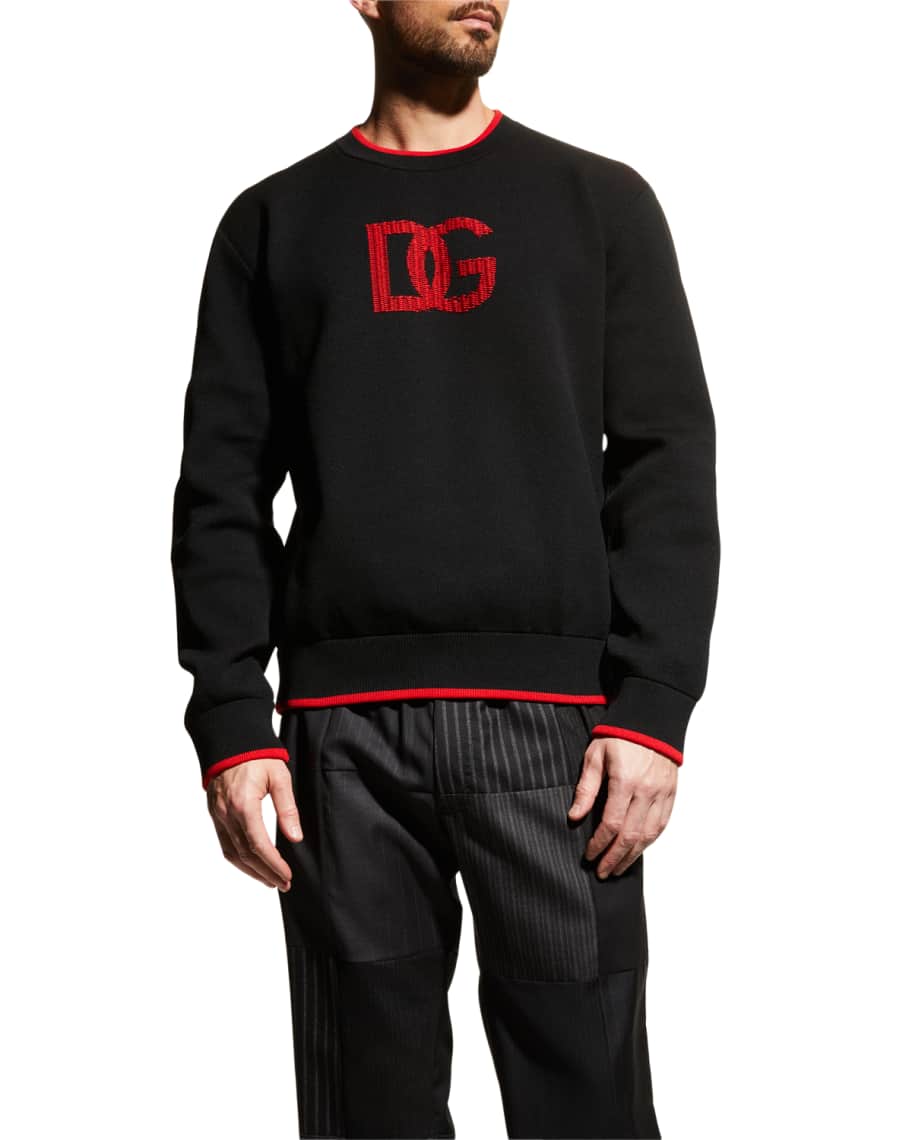 Dolce&Gabbana Men's Embroidered DG Crew Sweater | Neiman Marcus