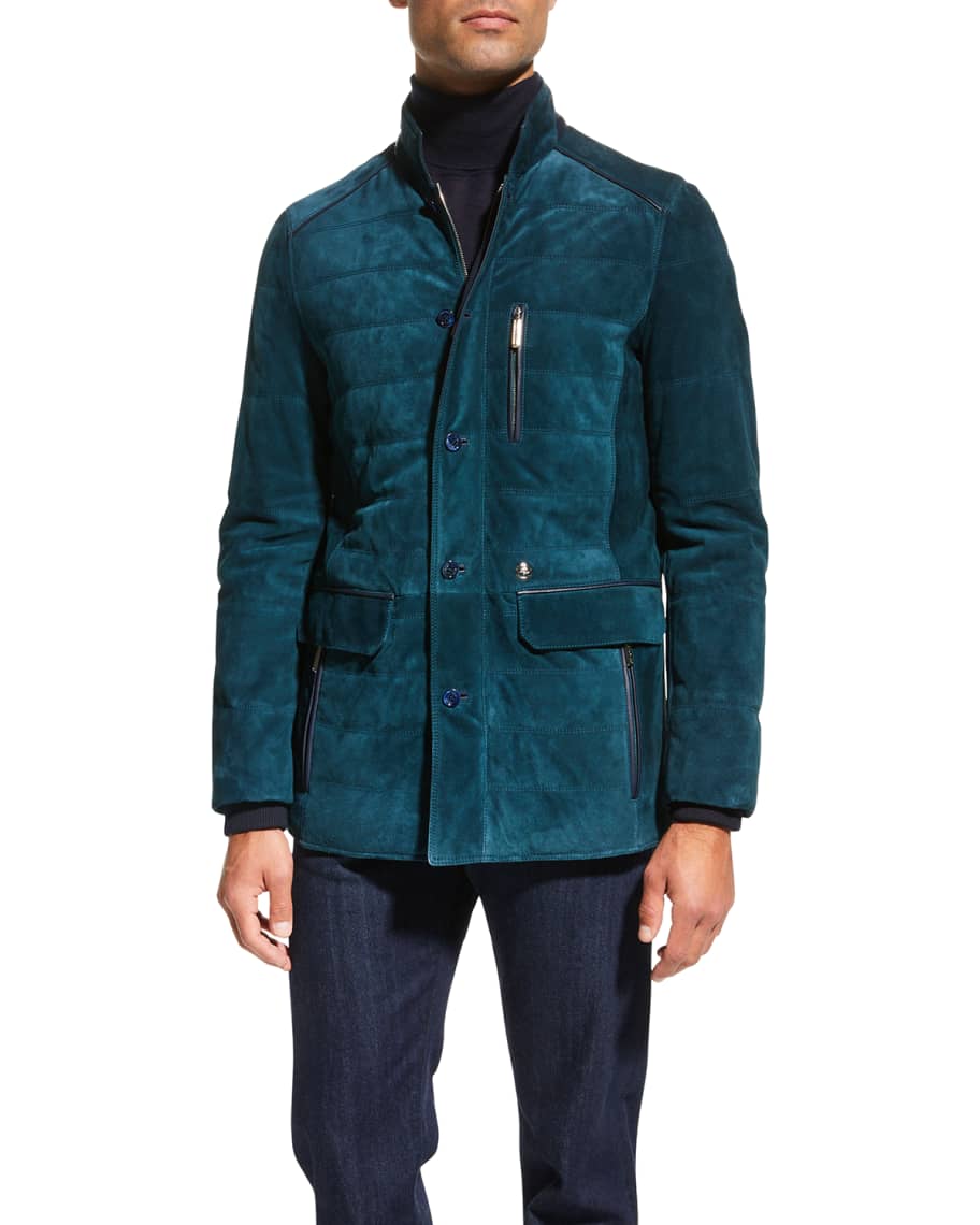 Stefano Ricci Men's Quilted Suede Sport Jacket | Neiman Marcus