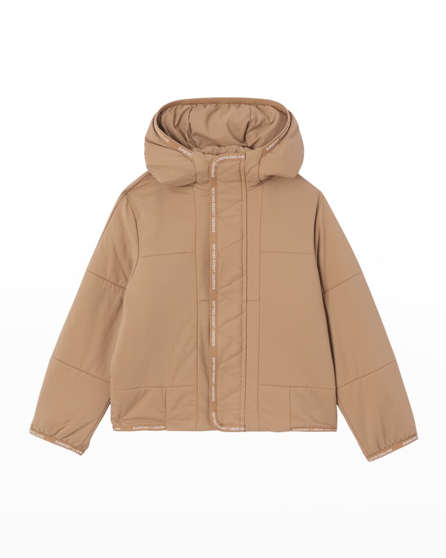 Burberry Boy's Perry Hooded Logo Trim Jacket, Size 3-14 | Neiman Marcus