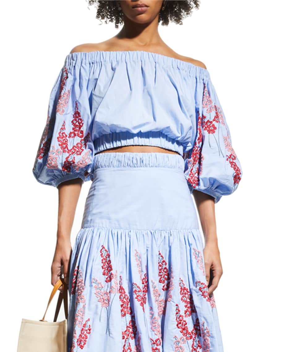Silvia Tcherassi Castell Floral-Embroidered Off-the-Shoulder Cropped ...