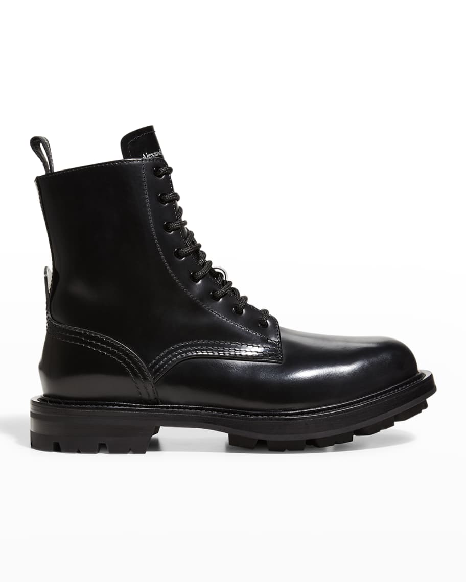 McQueen Men's Shiny Leather Combat Boot | Neiman Marcus