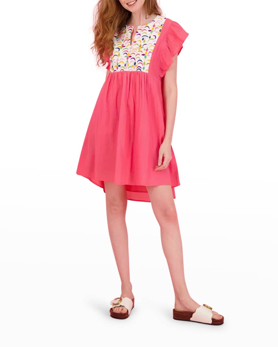 Mer St Barth Dora Flutter-Sleeve Bib Mini Dress | Neiman Marcus