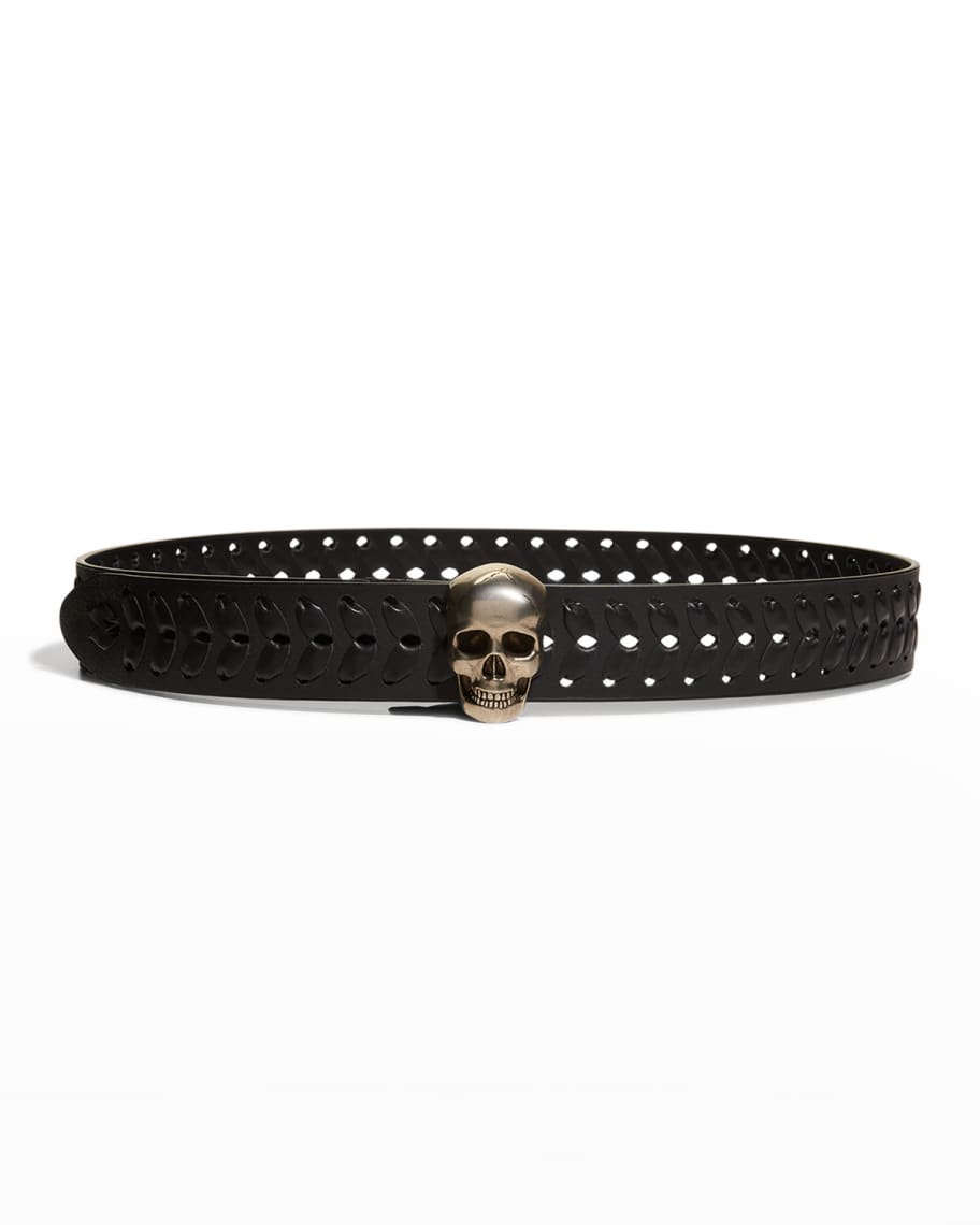 McQueen Men's 3D Skull Leather Belt | Neiman Marcus