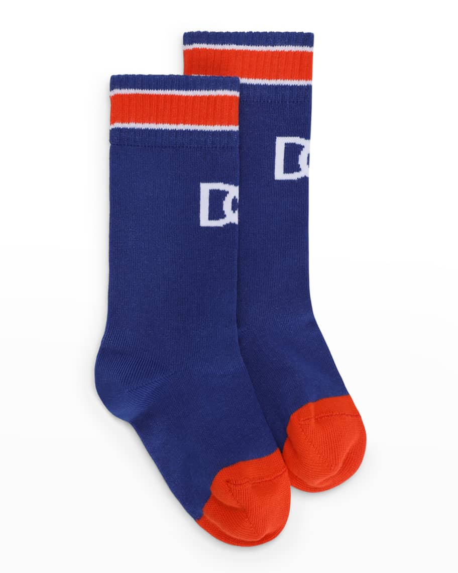 Dolce&Gabbana Kid's Interlocking DG Logo Ribbed Socks, Size S-L ...