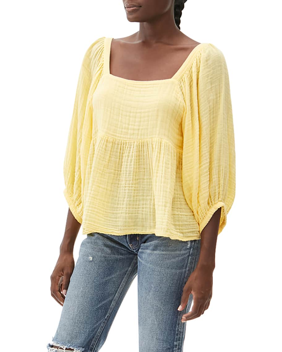Michael Stars Patsy Square-Neck Puff-Sleeve Top | Neiman Marcus