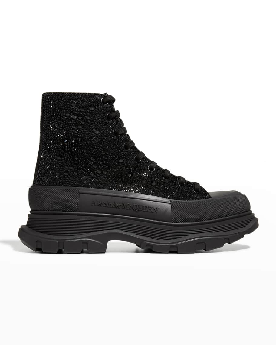 McQueen Men's Crystal-Embellished Leather Tread Slick Boots | Neiman Marcus