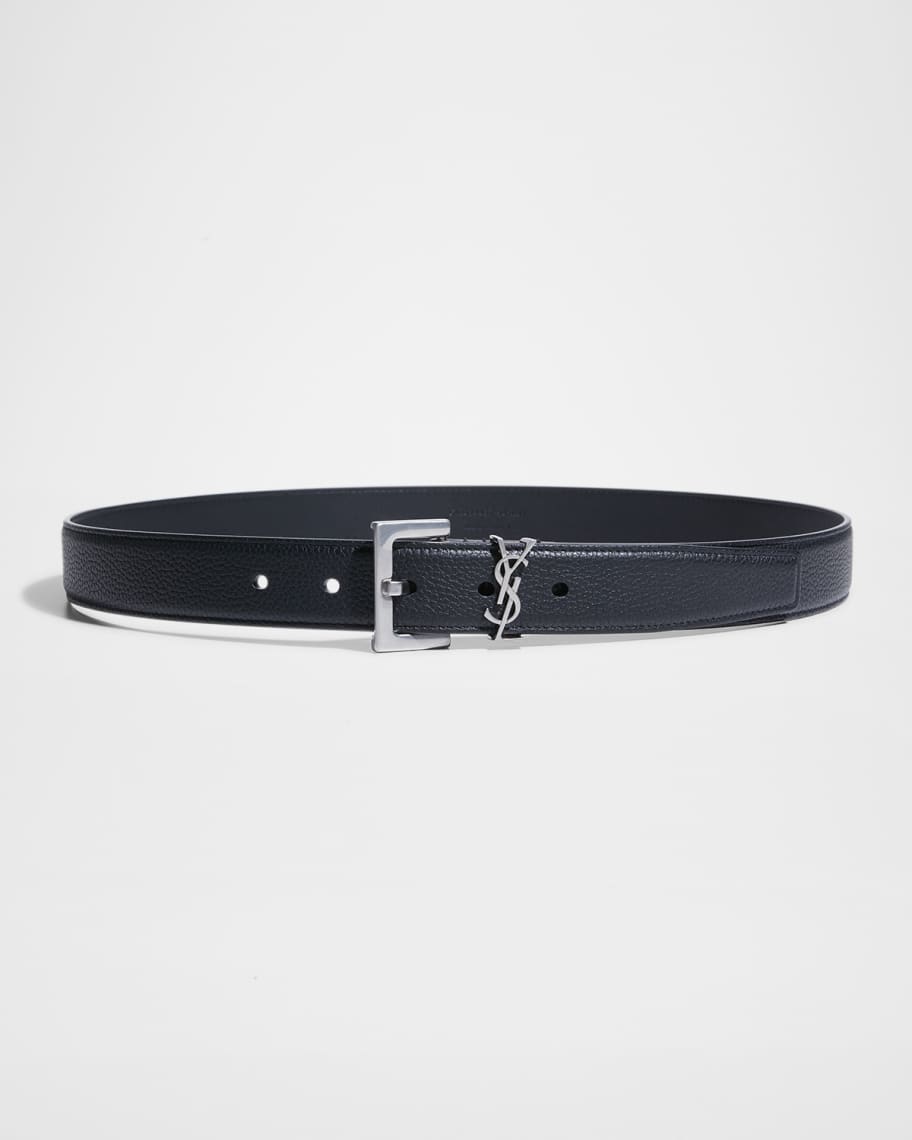 Saint Laurent YSL Grained Leather Belt | Neiman Marcus