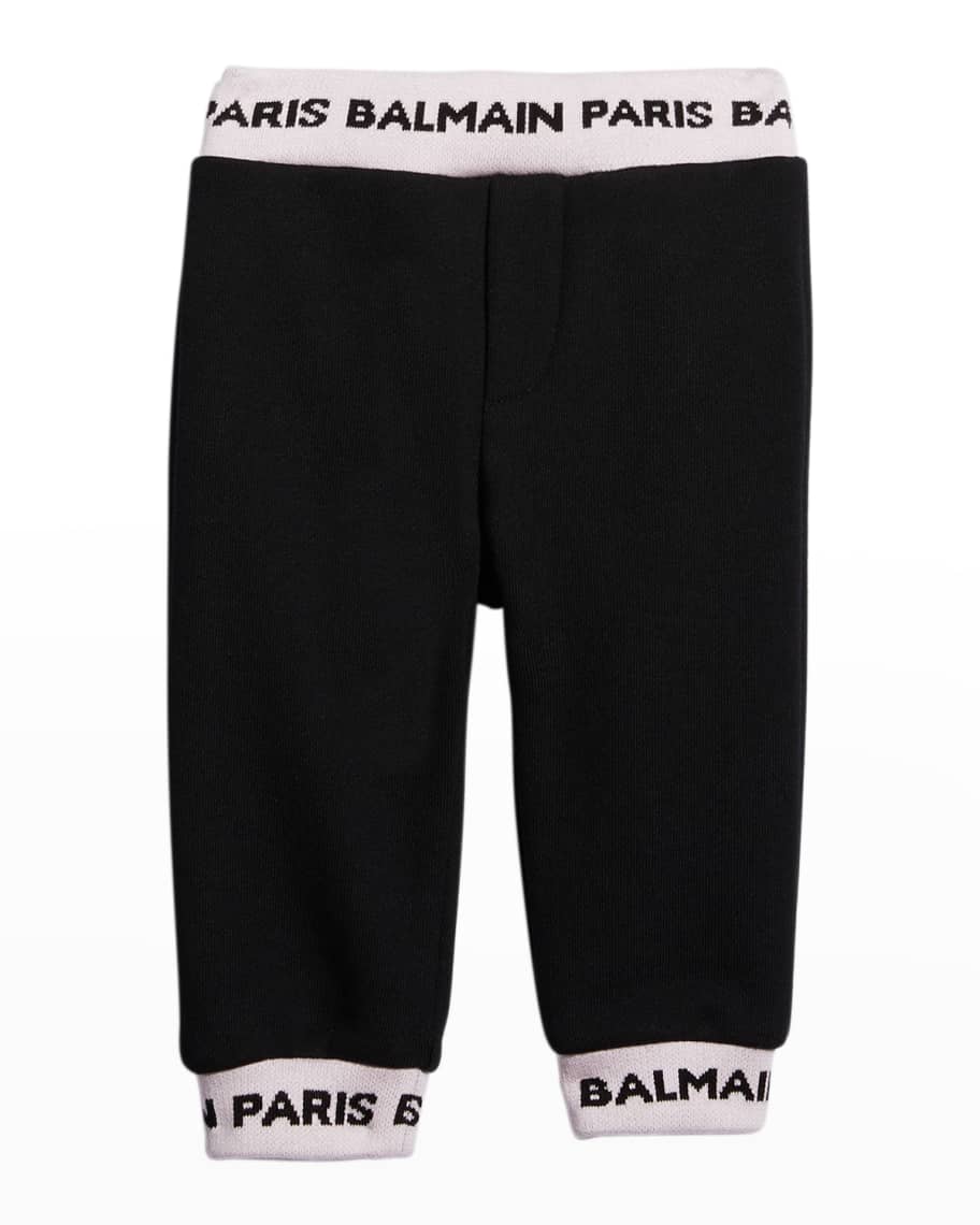 Balmain Kid's Contrast Logo-Print Jogger Pants, Size 6-36M | Neiman Marcus