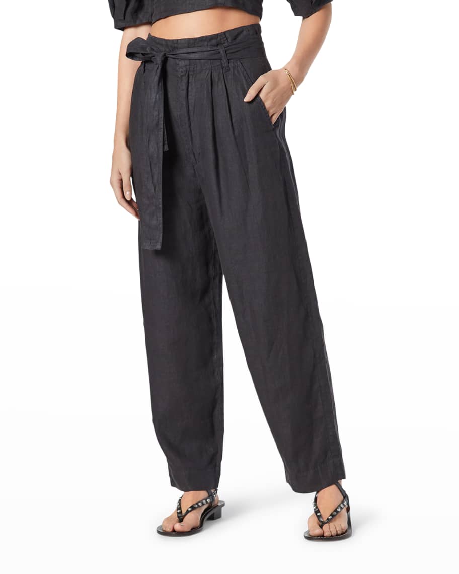 Joie Montgomery Tapered Self-Tie Waist Linen Pants | Neiman Marcus