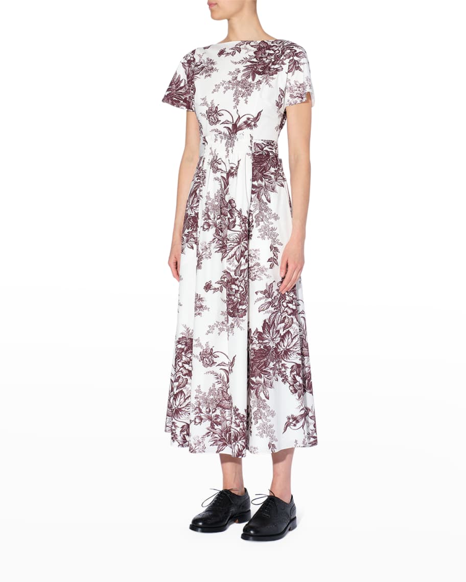 Erdem Fraser Floral-Print Bow-Back Midi Dress | Neiman Marcus