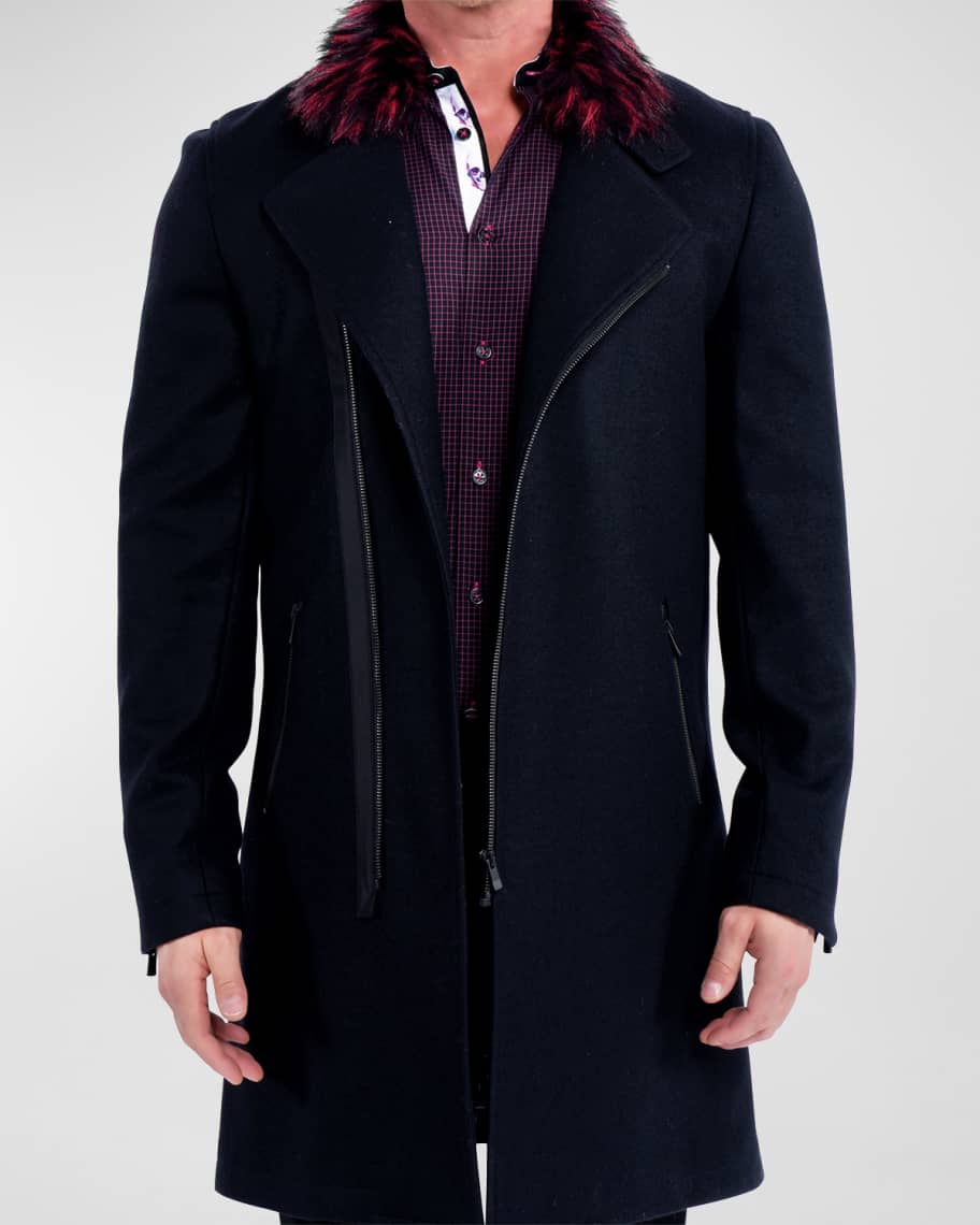 Maceoo Men's Wool & Faux Fur Zip Peacoat | Neiman Marcus