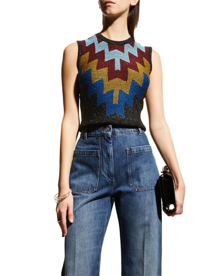 Victoria Beckham Metallic Geometric Tile Tank Top | Neiman Marcus