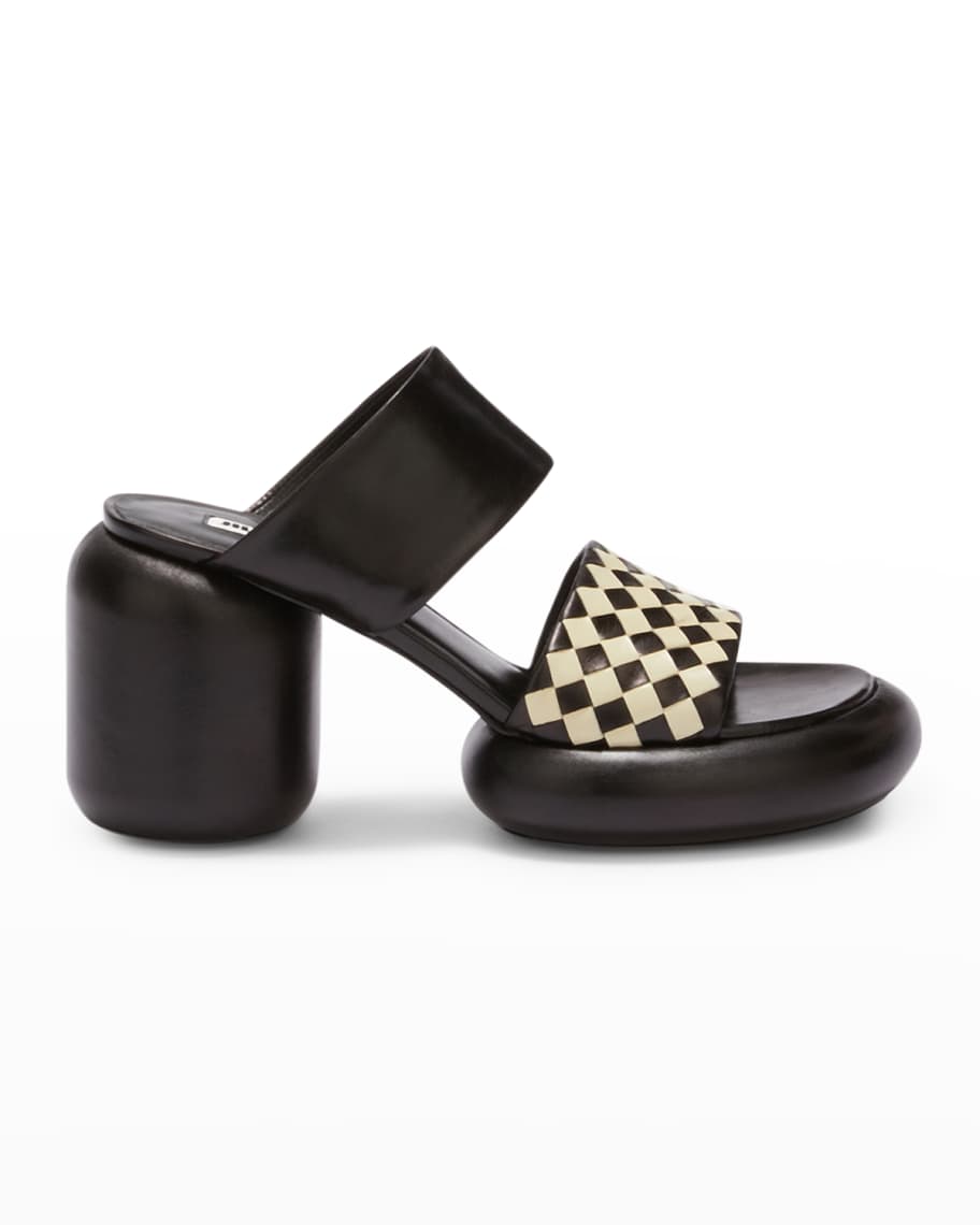 Jil Sander Bicolor Woven Leather Column-Heel Sandals | Neiman Marcus