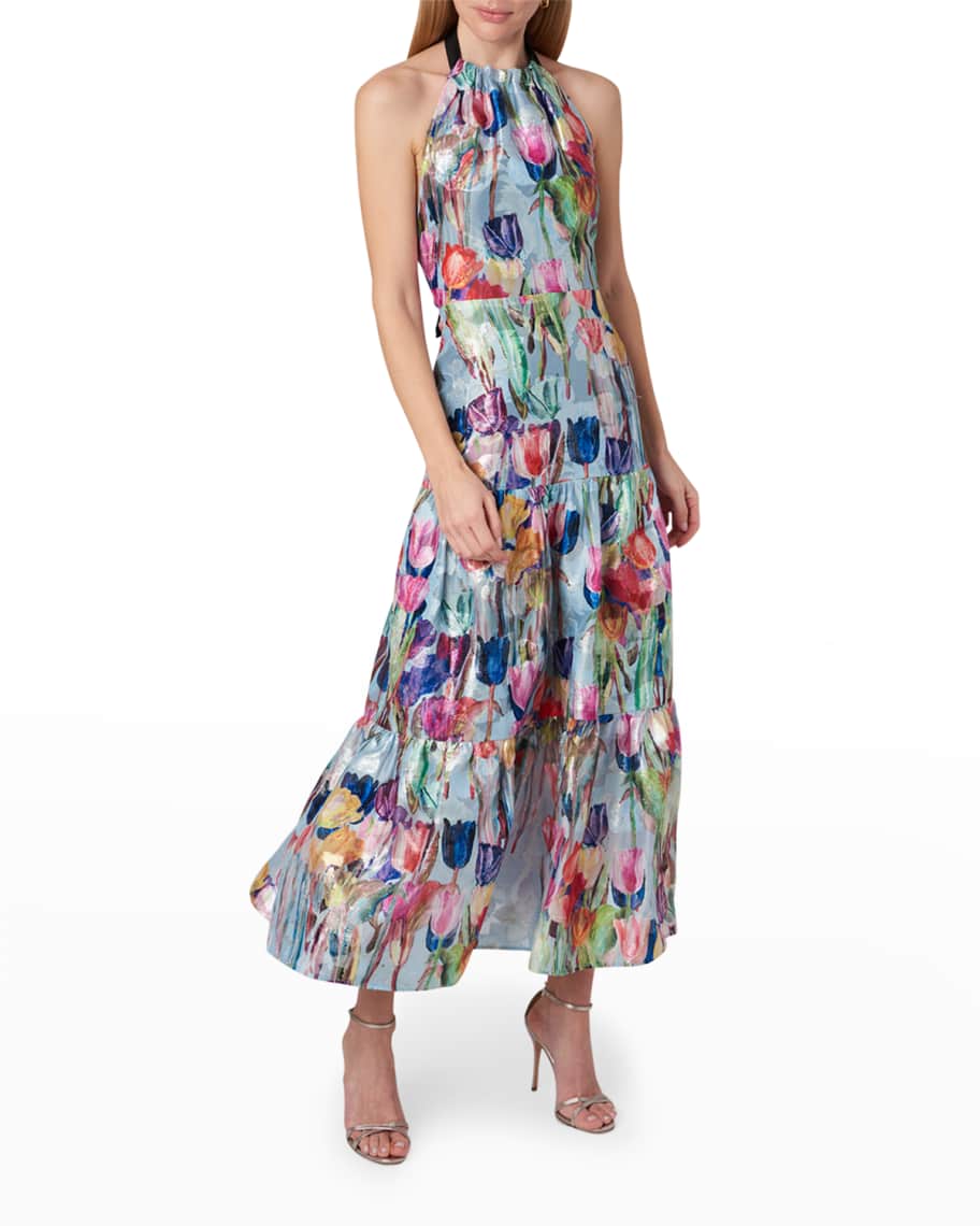 Milly Hayden Metallic Tulip Halter Dress | Neiman Marcus
