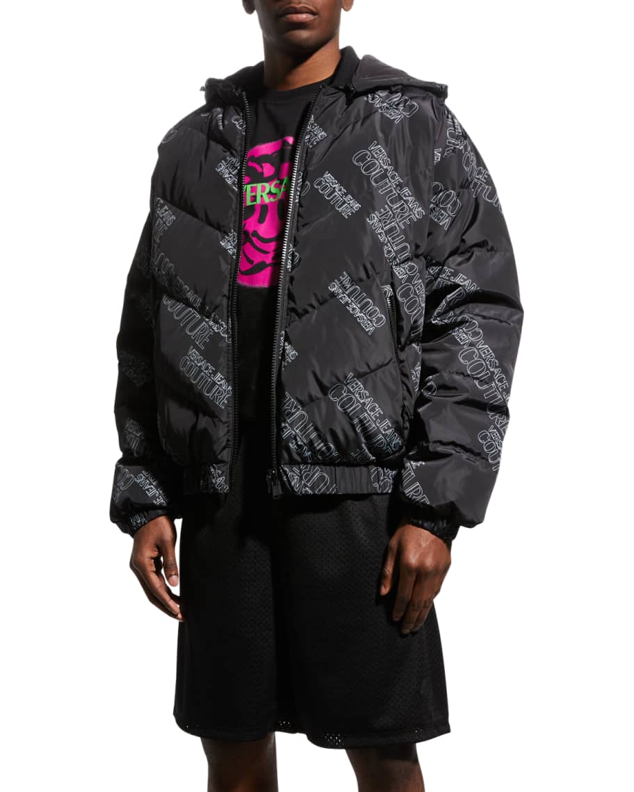 Versace Jeans Couture Men's Allover-Logo Hooded Puffer Jacket | Neiman ...