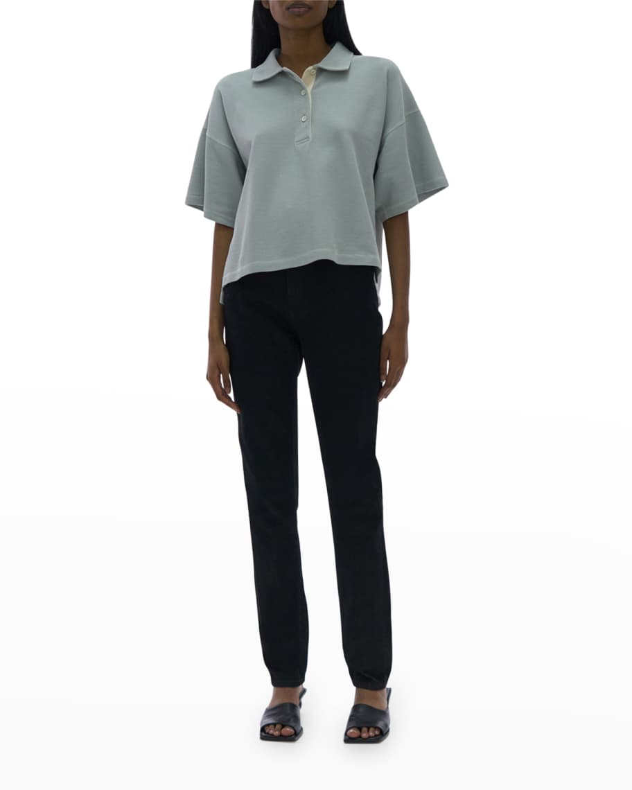 Helmut Lang Cropped Waffle-Knit Polo | Neiman Marcus