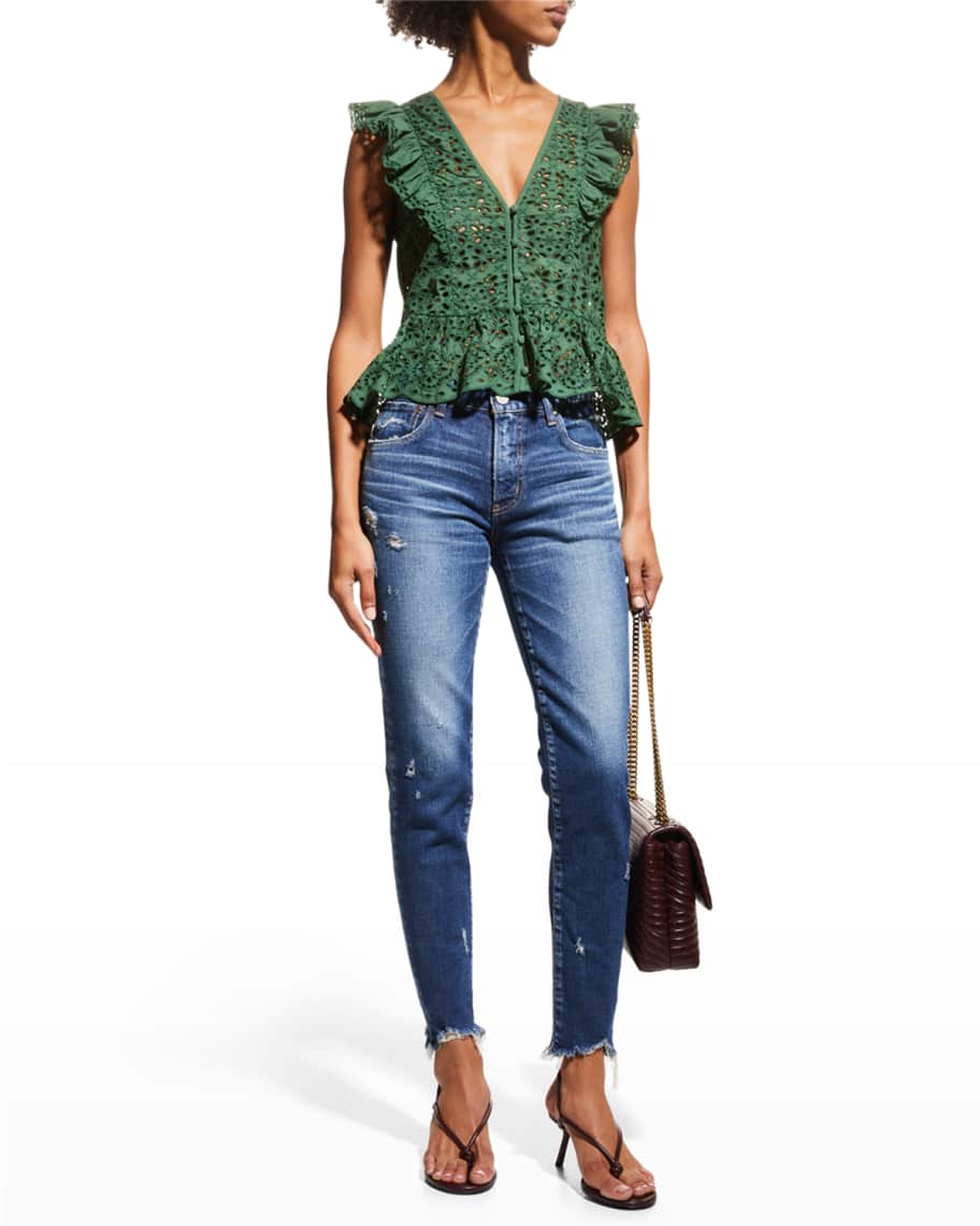 Veronica Beard Araya Eyelet Flutter Top | Neiman Marcus