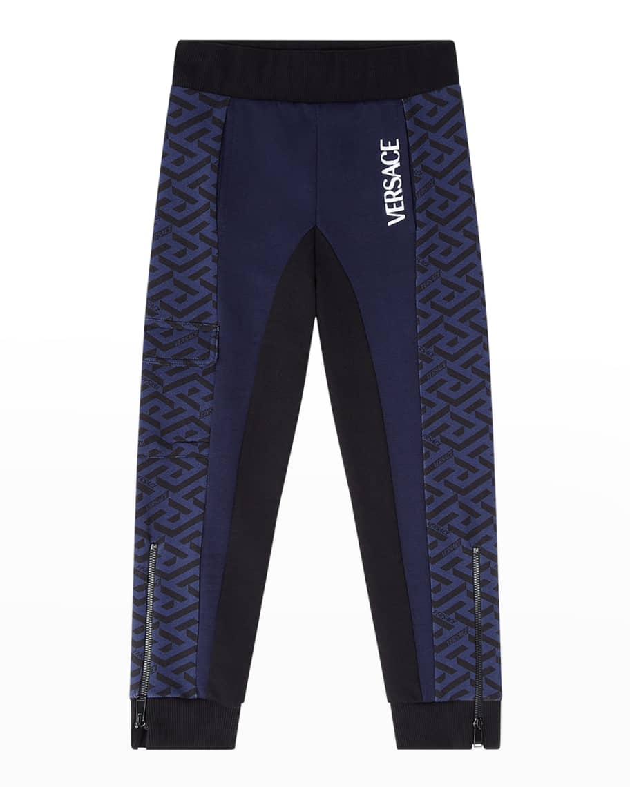 Versace Boy's Greca Logo Zip-Up Jogger Pants, Size 8-14 | Neiman Marcus