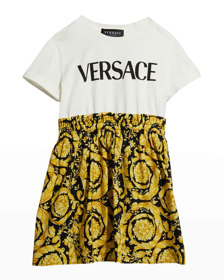 Versace Girl's Logo Baroque Dress, Size 4-6 | Neiman Marcus