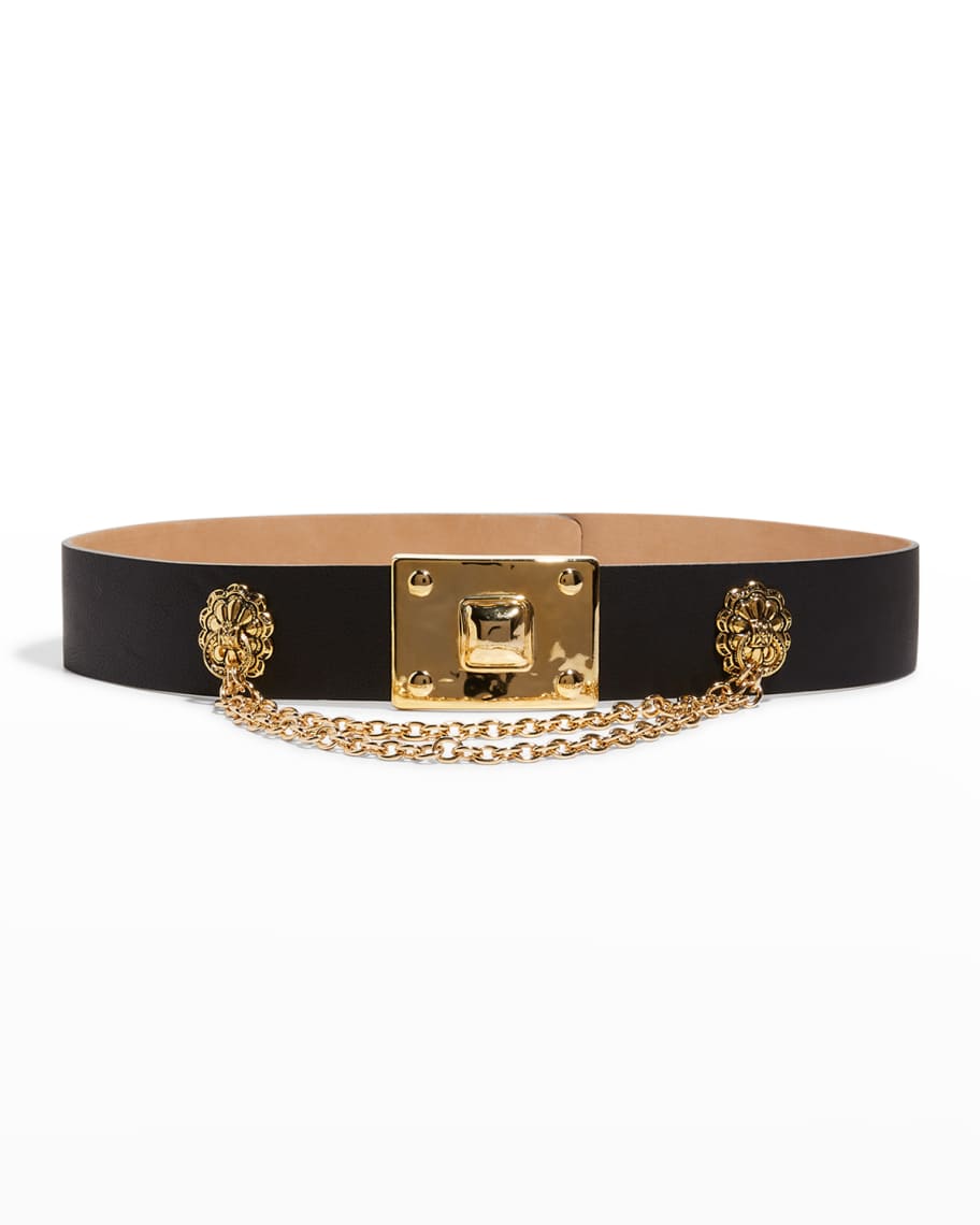 Streets Ahead Chain Leather Snap Belt | Neiman Marcus