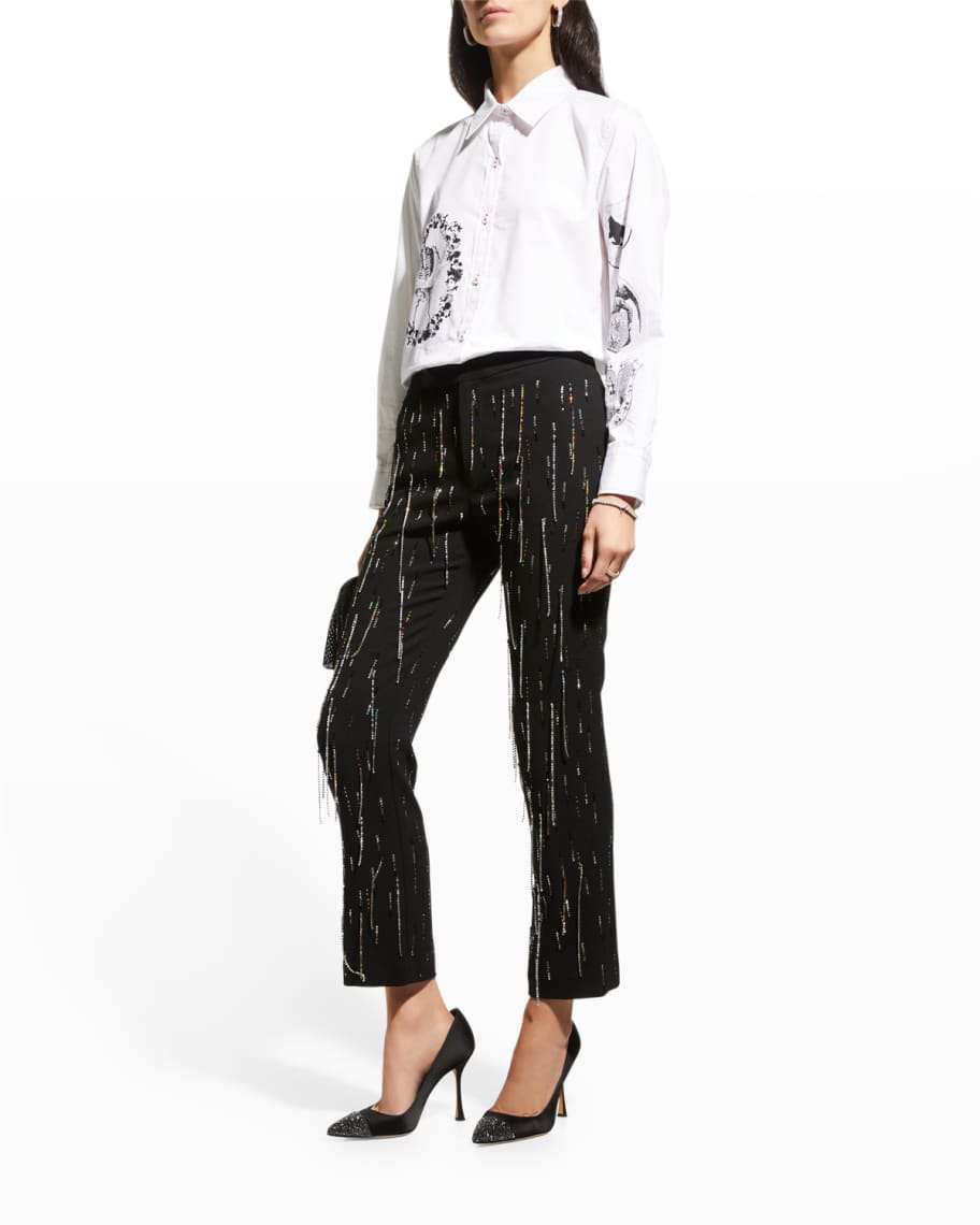 Libertine Drip Drip Crystal Fringe Straight-Leg Trousers | Neiman Marcus