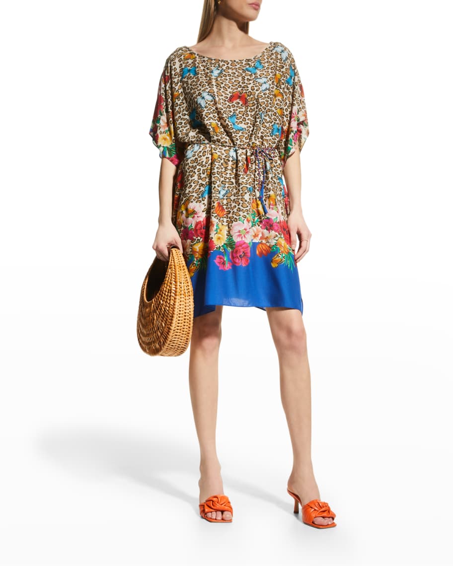 Johnny Was Plus Plus Size Fleur Butterfly-Print Short Kaftan Dress ...