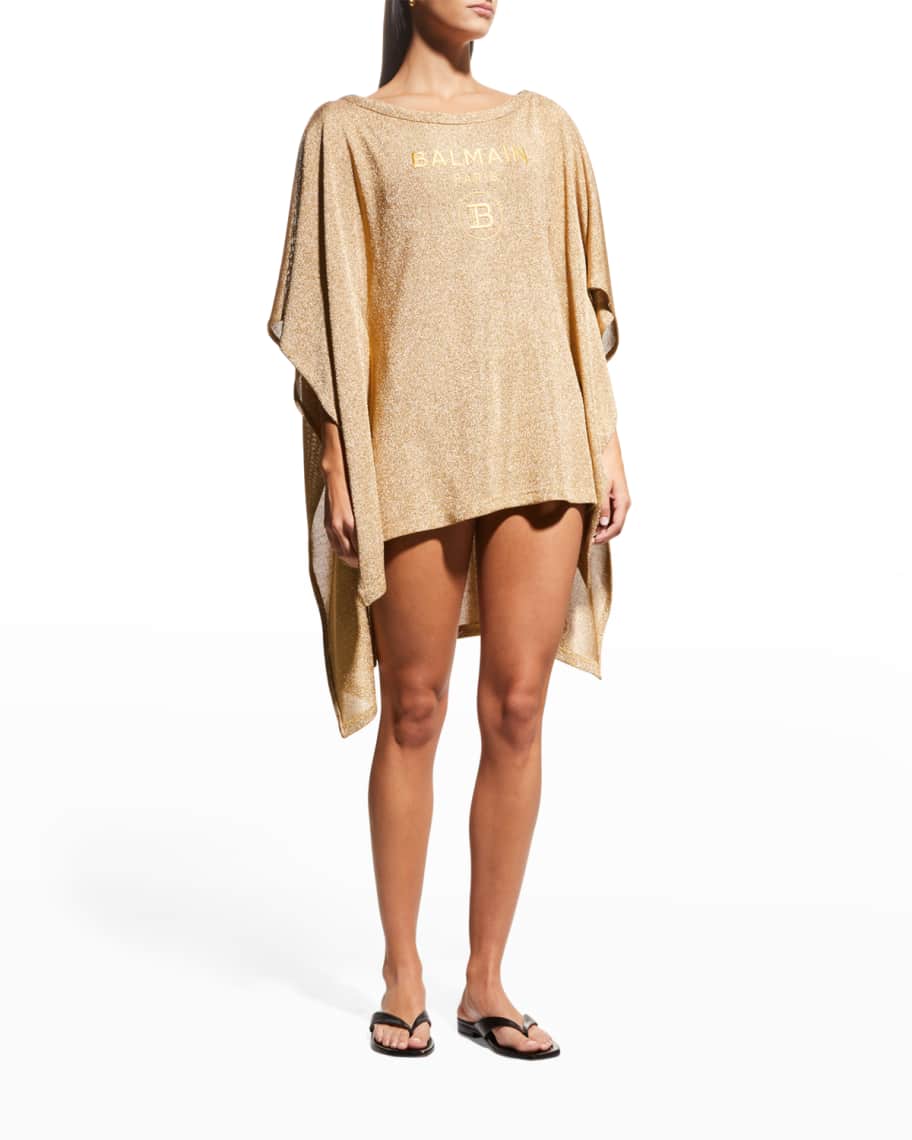 Balmain Metallic Logo Embellished Kaftan Coverup | Neiman Marcus