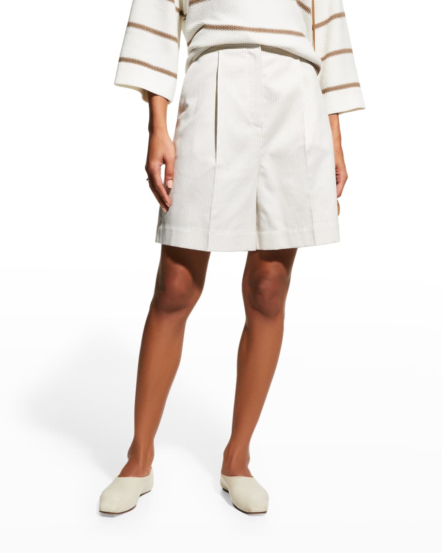 Max Mara Stripe Pleated Shorts | Neiman Marcus