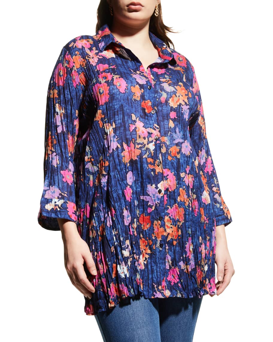 NIC+ZOE Plus Plus Size Glowing Blossoms Crinkle Top | Neiman Marcus