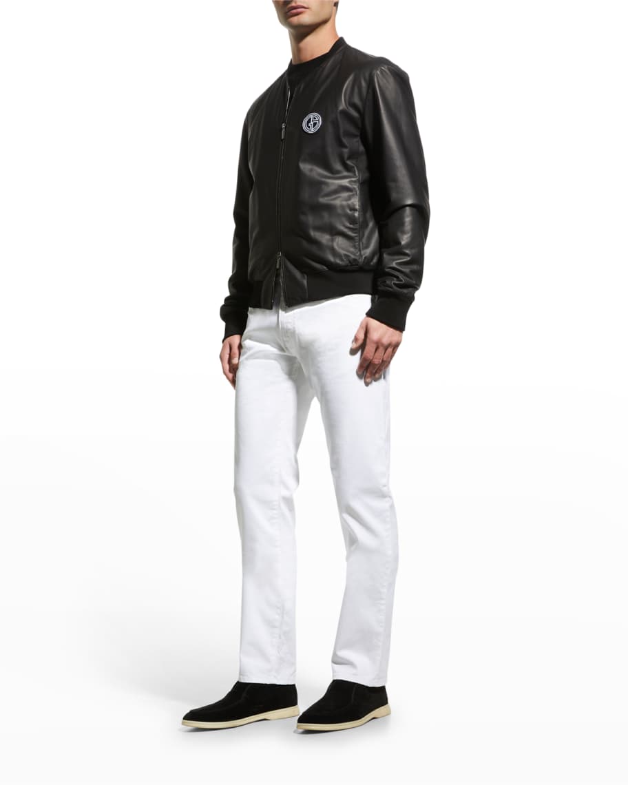 Giorgio Armani Men's Leather Logo Bomber Jacket | Neiman Marcus