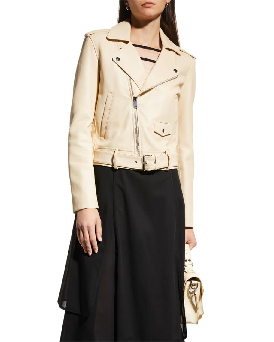 Theory Cropped Leather Moto Jacket | Neiman Marcus