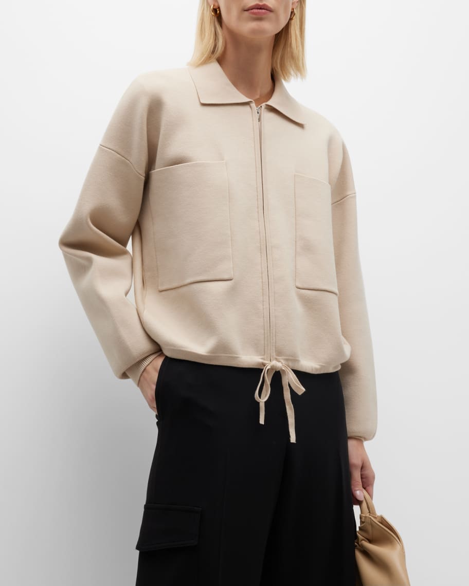 Theory Cropped Zip-Front Wool Jacket | Neiman Marcus
