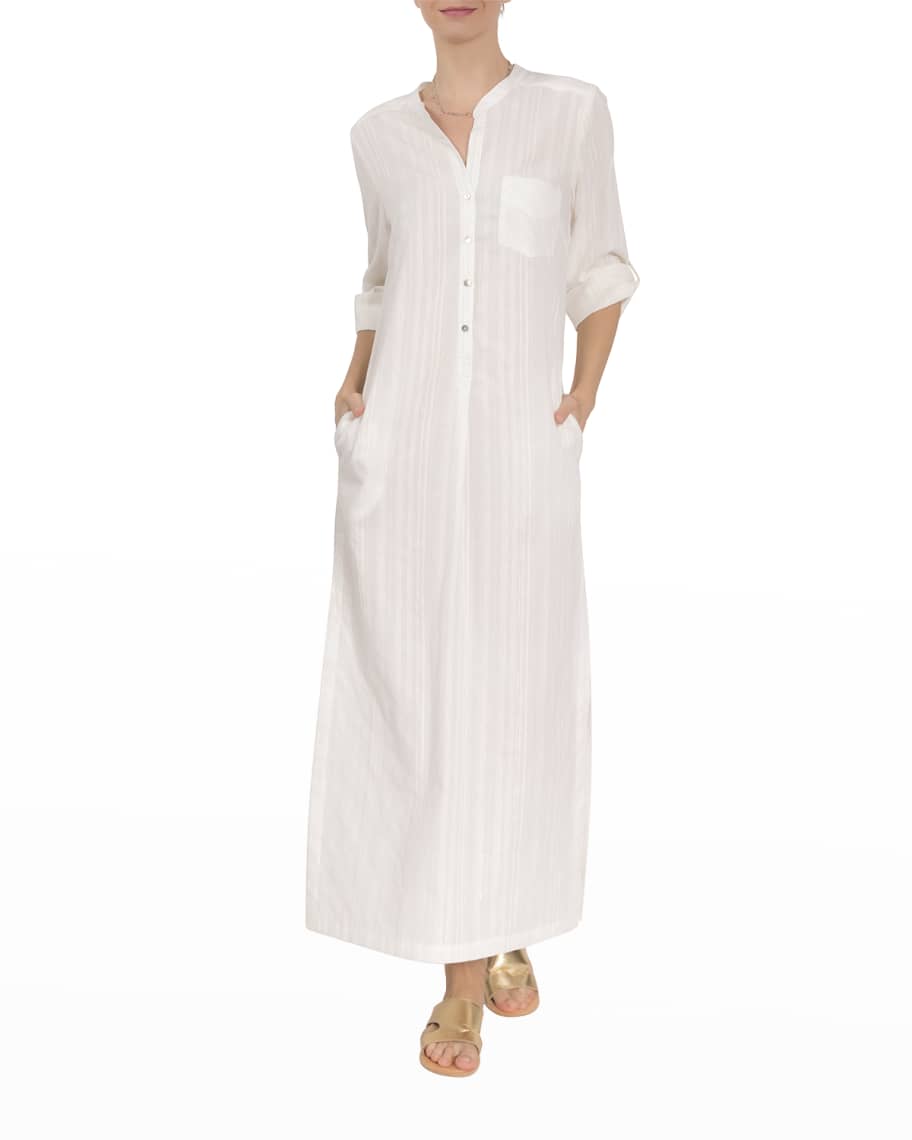 Everyday Ritual Tracey Shimmer-Stripe Cotton Henley Caftan | Neiman Marcus