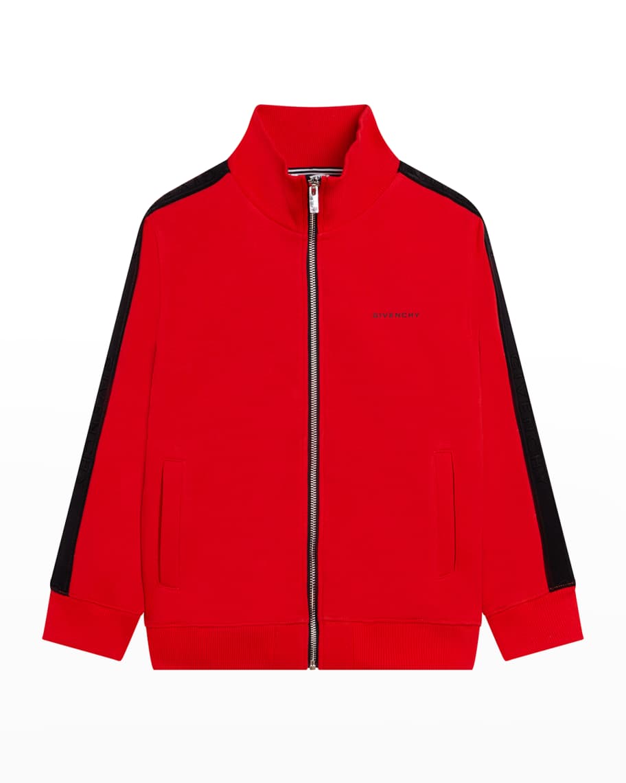 Givenchy Boy's Zip-Up Track Jacket with Contrast Stripe Down Sleeves ...