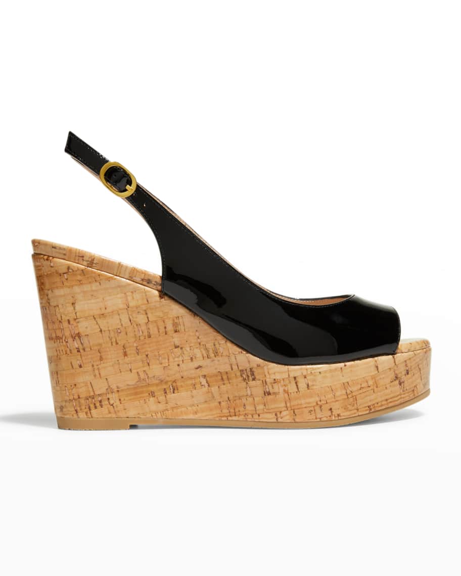 Stuart Weitzman Riveria Patent Leather Cork Wedge Sandals | Neiman Marcus