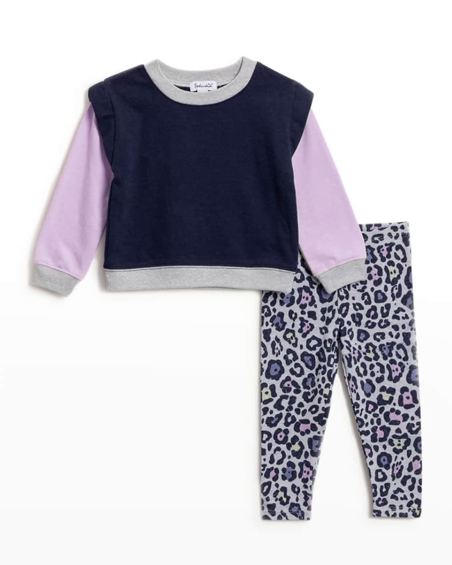 Splendid Girl's Colorblock Sweater w/ Leopard Leggings, Size 2-6 ...