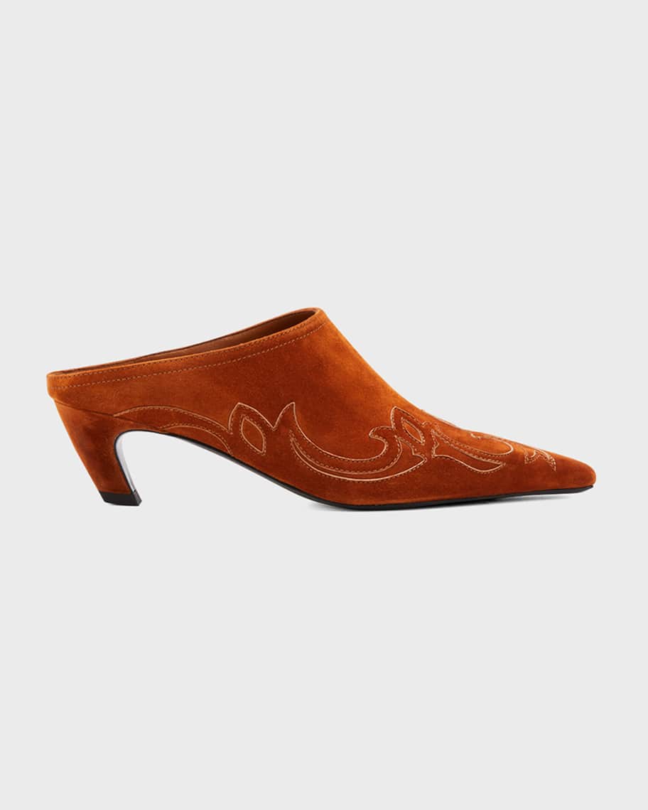 Khaite Madison Suede Stitch Mules | Neiman Marcus