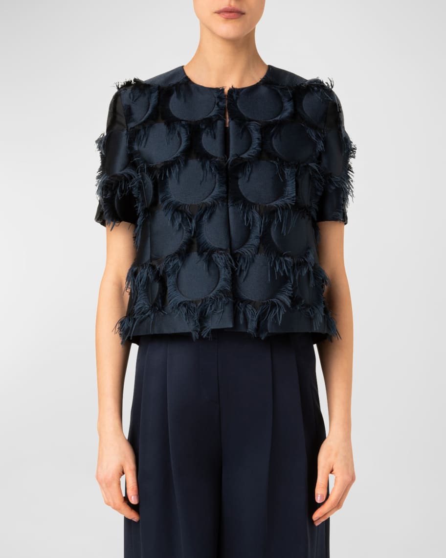 Akris punto Dot Fringe Short-Sleeve Fil Coupe Jacket | Neiman Marcus