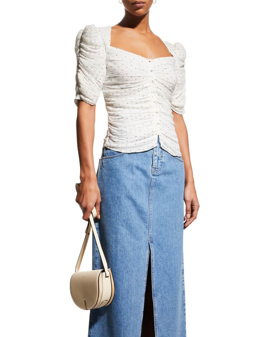 FRAME Gathered Button-Front Top | Neiman Marcus