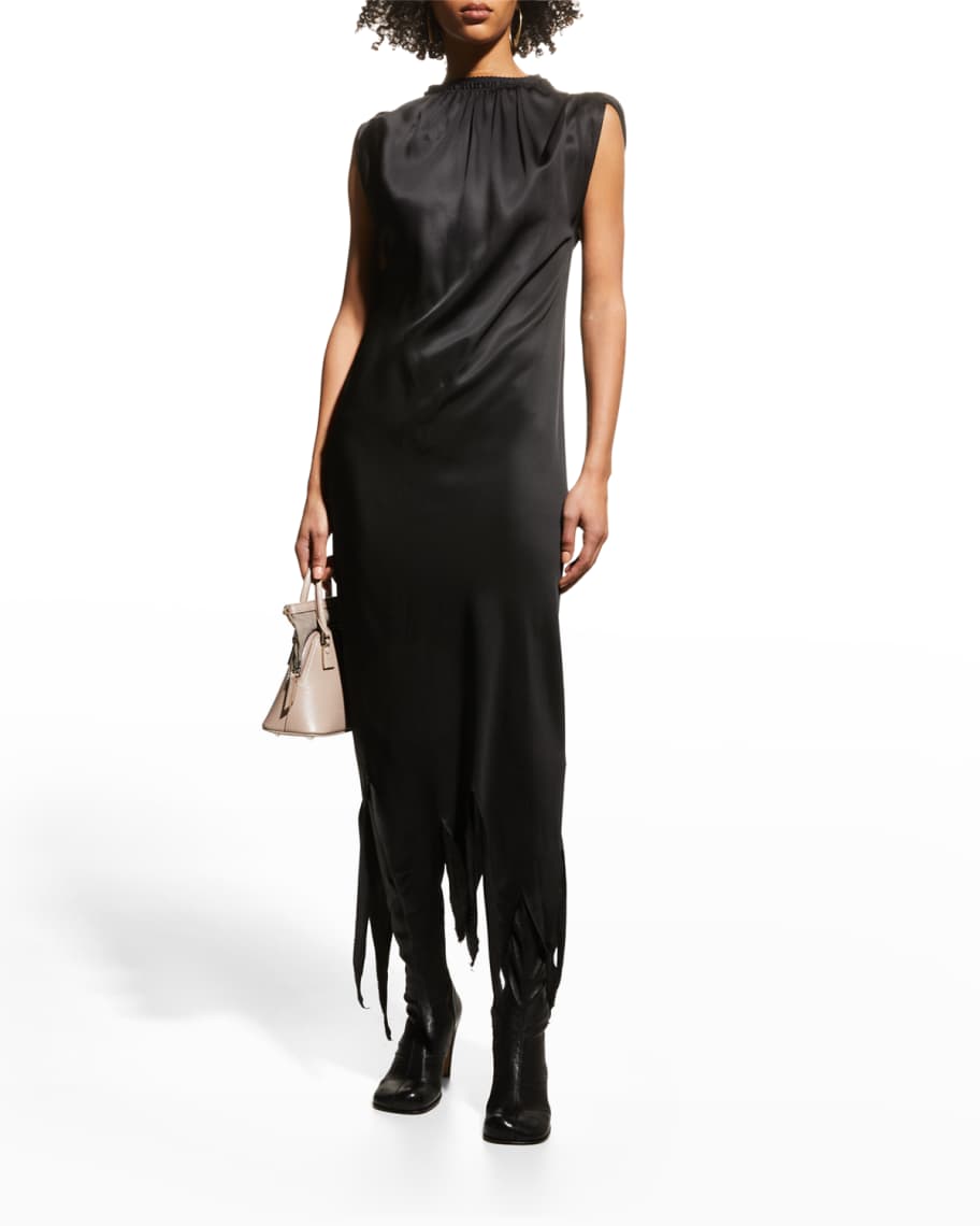 MM6 Maison Margiela Satin Asymmetric Hem Open-Back Dress | Neiman Marcus