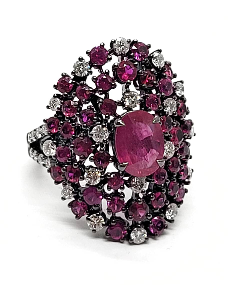 Andreoli 18K White Gold Diamond and Ruby Statement Ring, Size 7 | Neiman Marcus