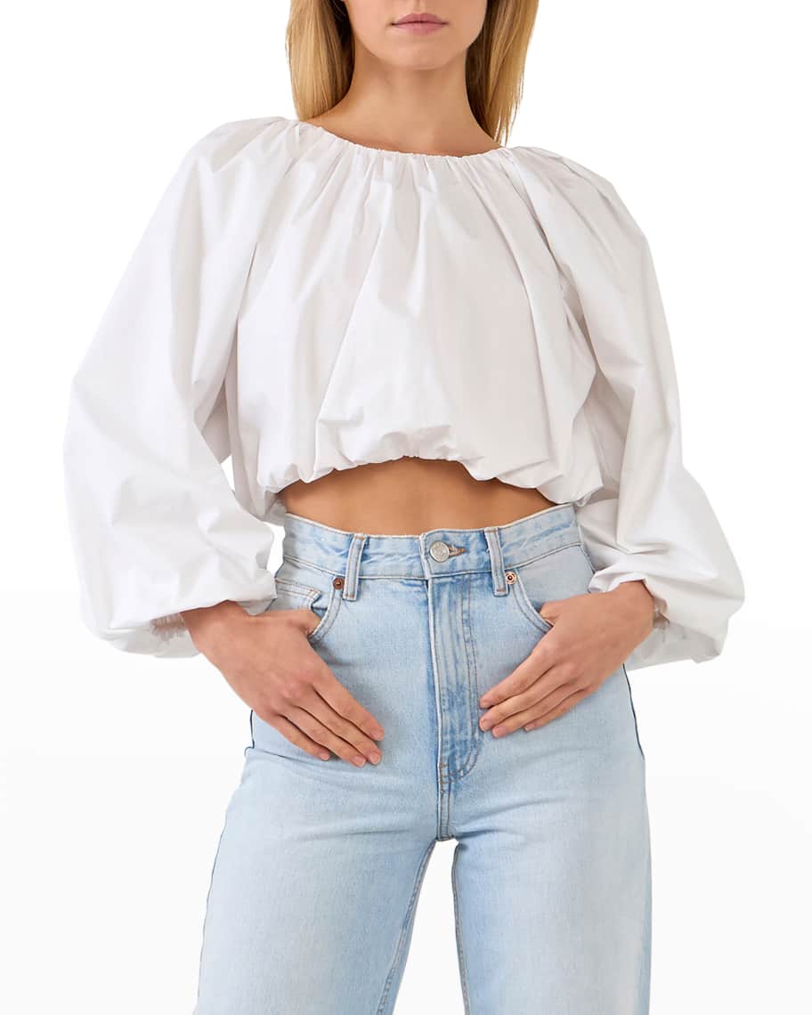 English Factory Blouson-Sleeve Crop Top | Neiman Marcus