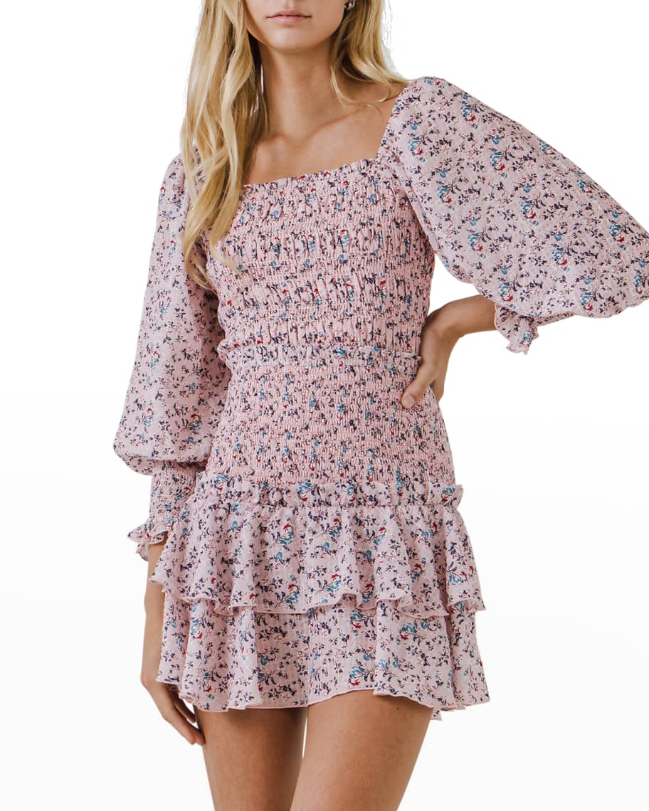 Free the Roses Smocked Floral Puff-Sleeve Top | Neiman Marcus