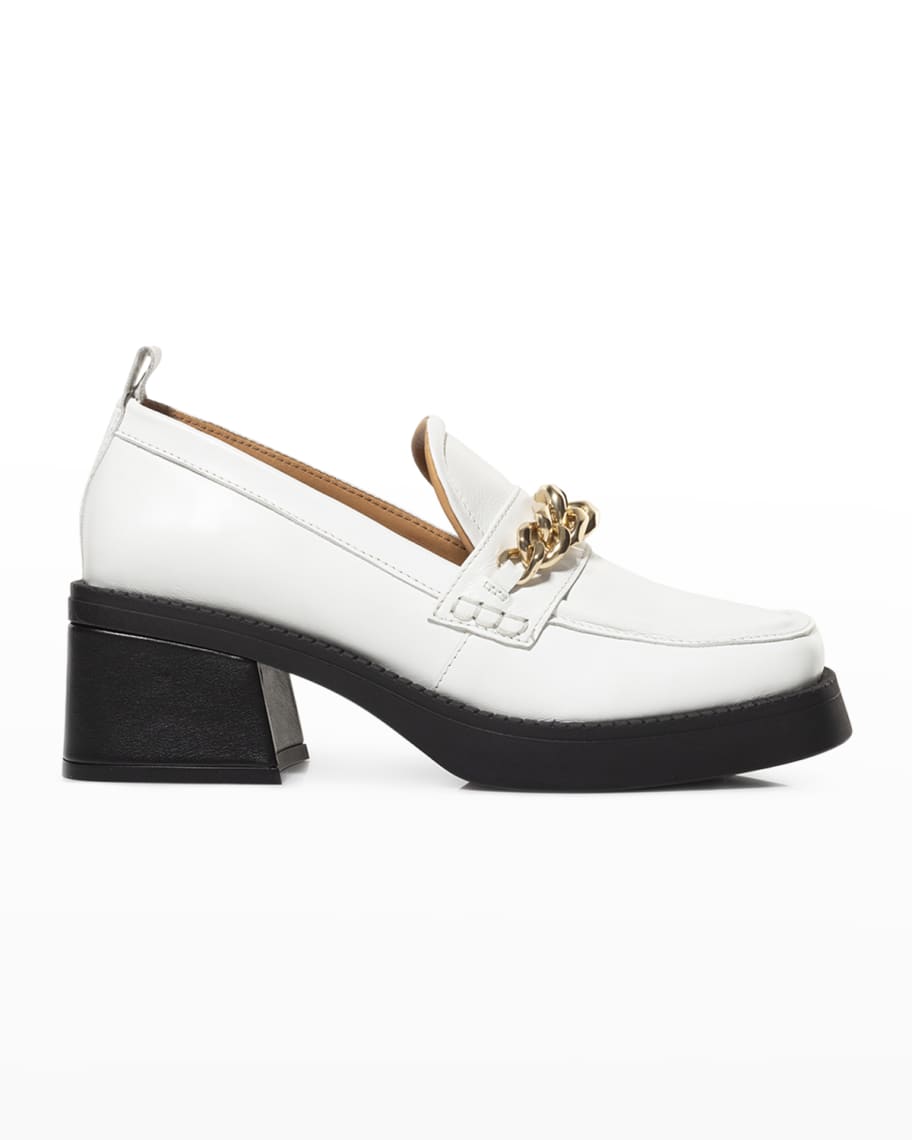 Chelsea Paris Claude Calfskin Chain Heeled Loafers | Neiman Marcus