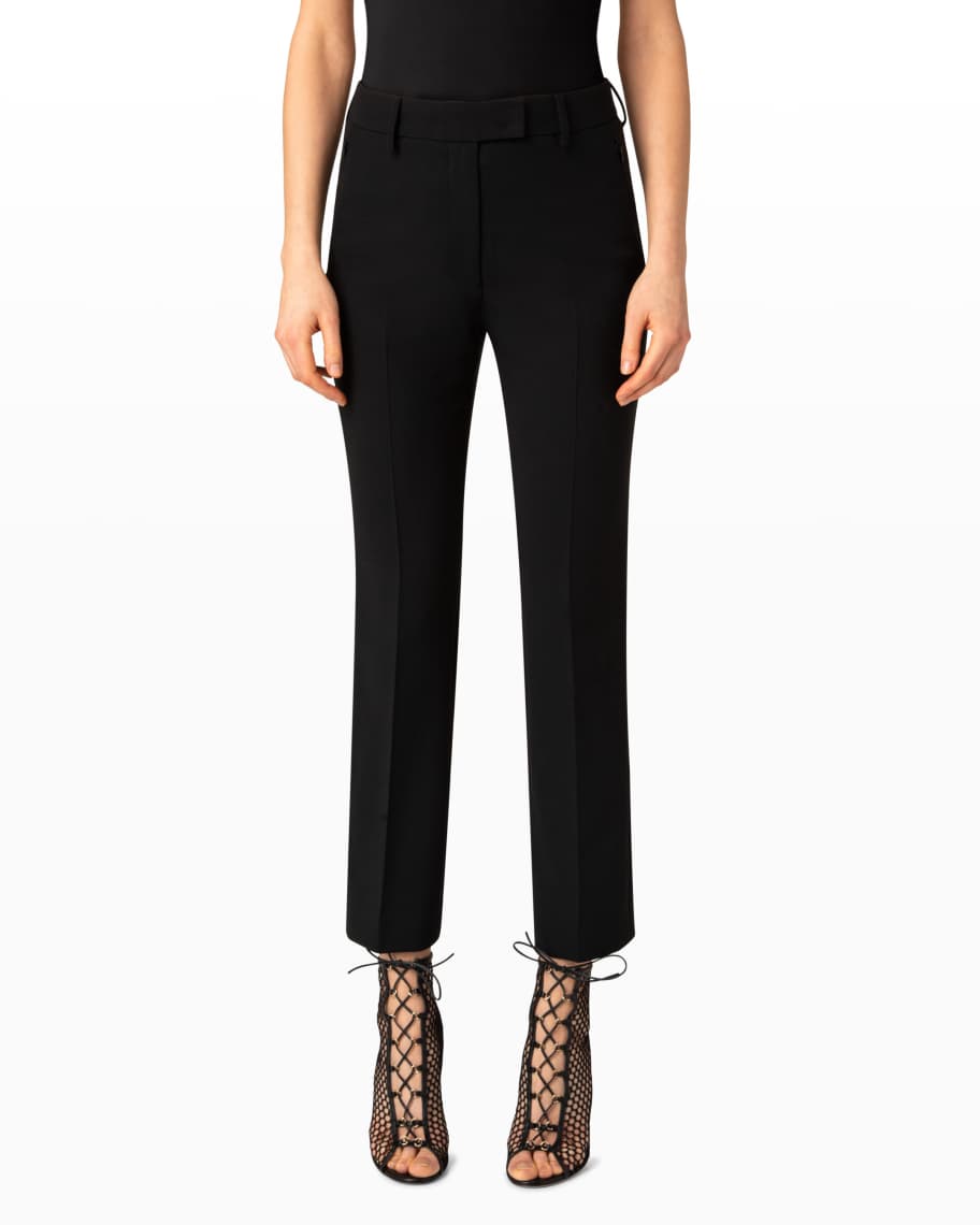 Akris High-Rise Wool Crepe Bootcut Crop Pants | Neiman Marcus