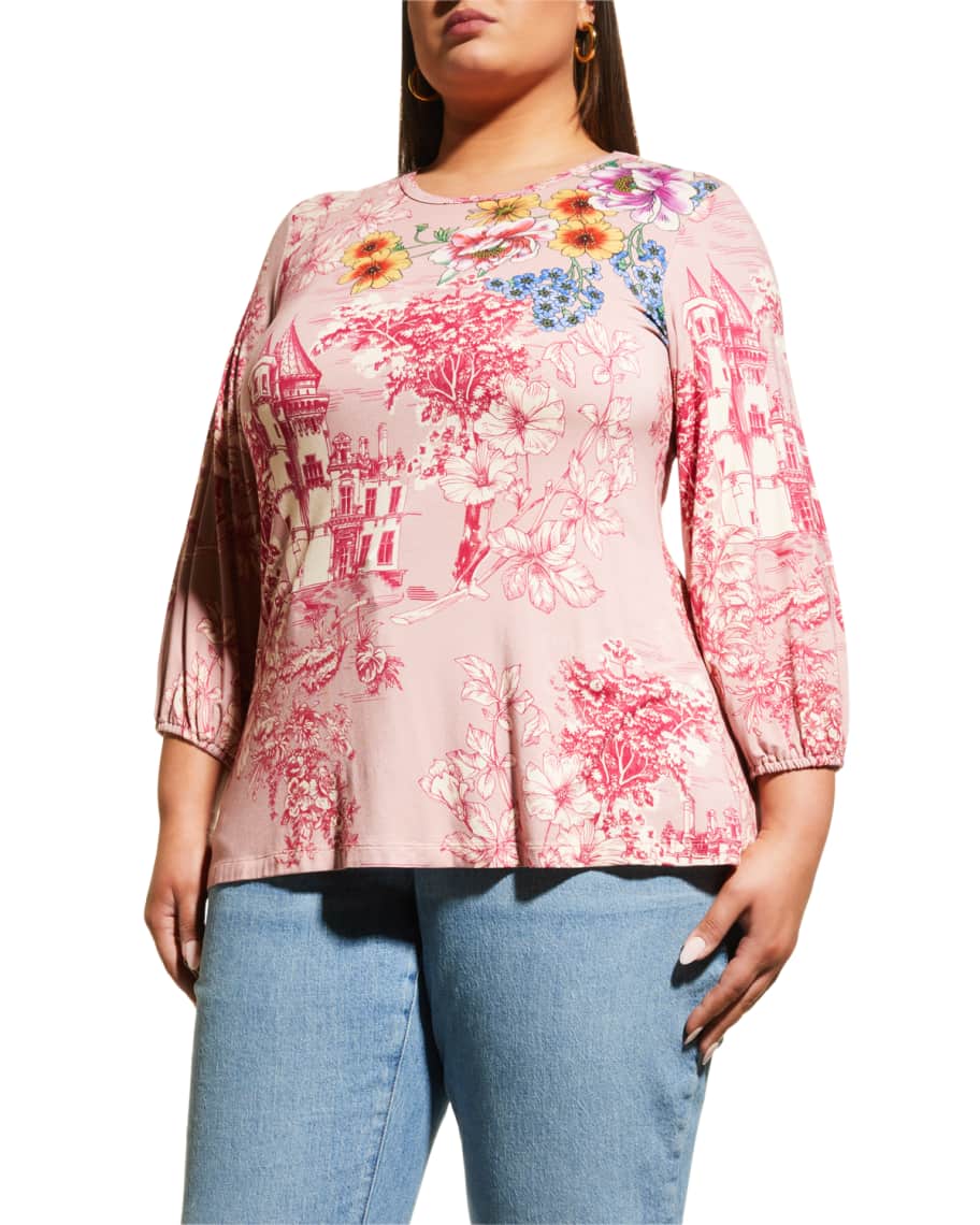 Johnny Was Plus Size House On The Hill Puff-Sleeve Top | Neiman Marcus