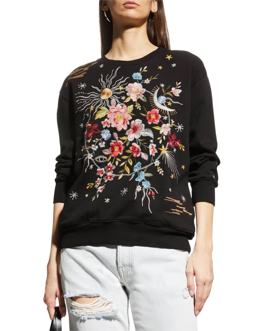 Johnny Was Lissa Floral-Embroidered Pullover Sweatshirt | Neiman Marcus