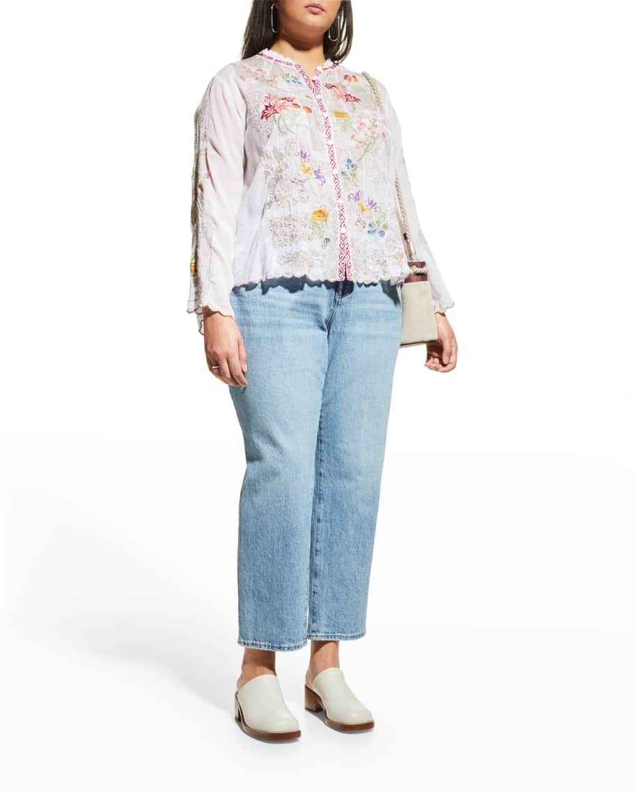 Johnny Was Plus Size Allbee Floral-Print Blouse | Neiman Marcus