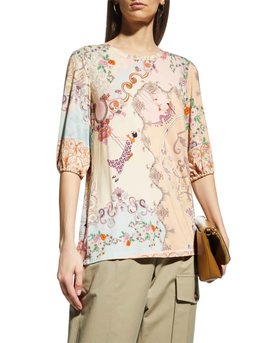 Johnny Was Downtown Printed Elbow-Sleeve Top | Neiman Marcus