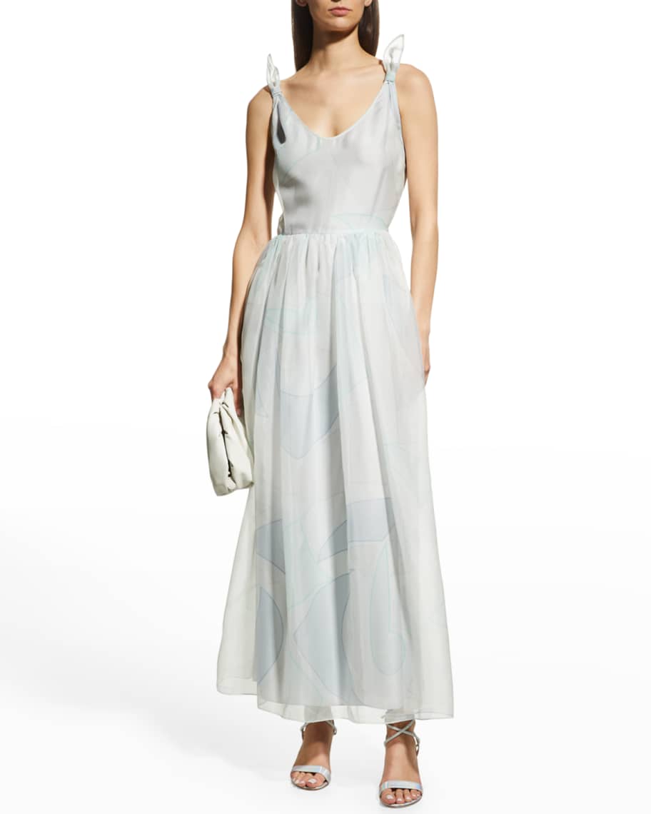 Giorgio Armani Abstract-Print Fit-&-Flare Silk Organza Gown | Neiman Marcus